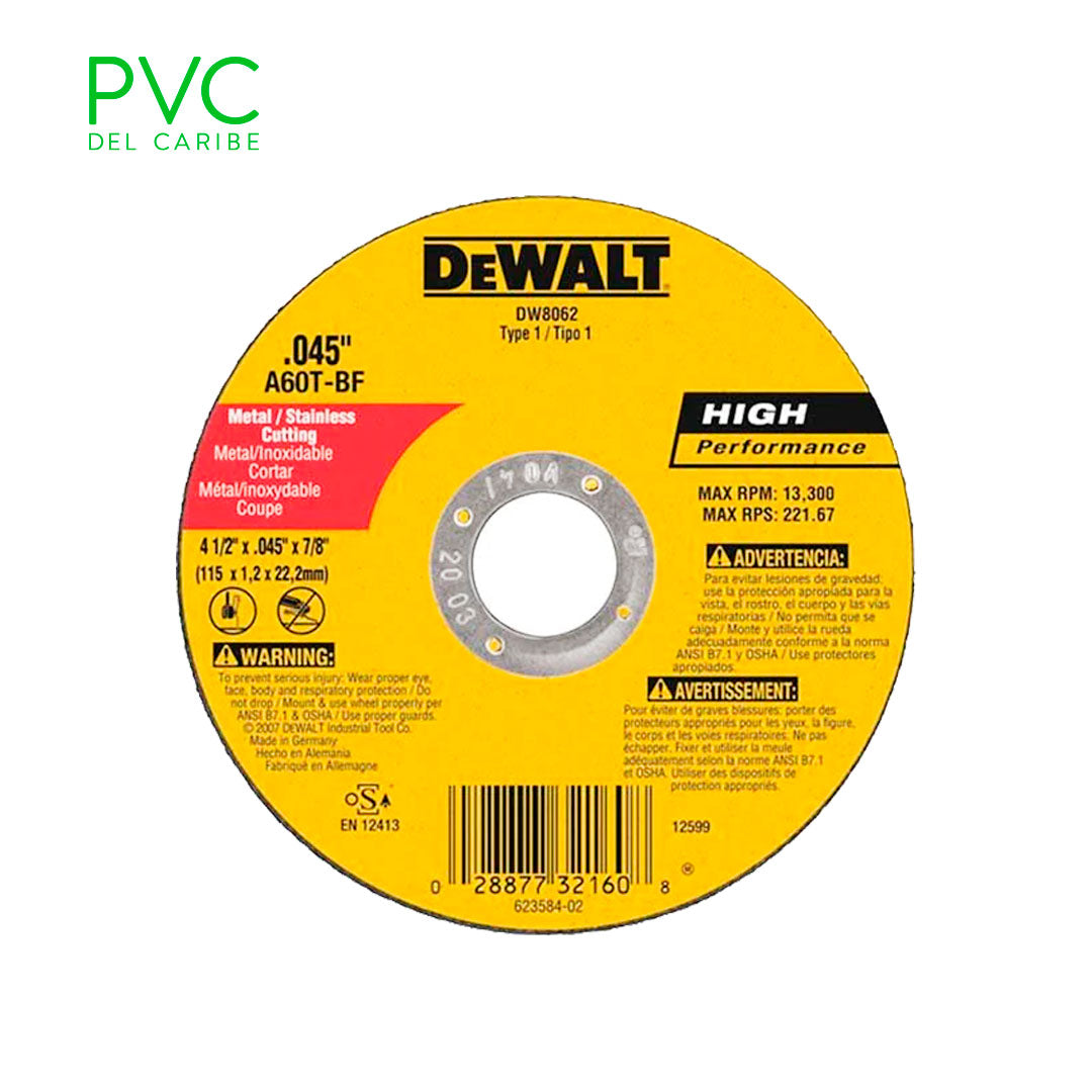 DISCO CORTE METAL 4 1 2 X 1 16 X 7 8 DEWALT PVC Del Caribe DISCO CORTE METAL 4 1 2 X 1 16 X 7 8 DEWALT PVC Del Caribe